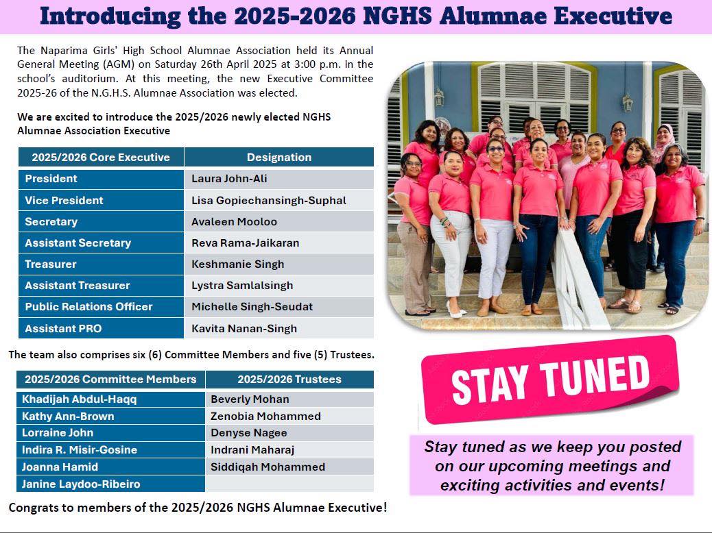 NGHS Alumnae Executive 2025 – Naparima Girls High School Alumnae